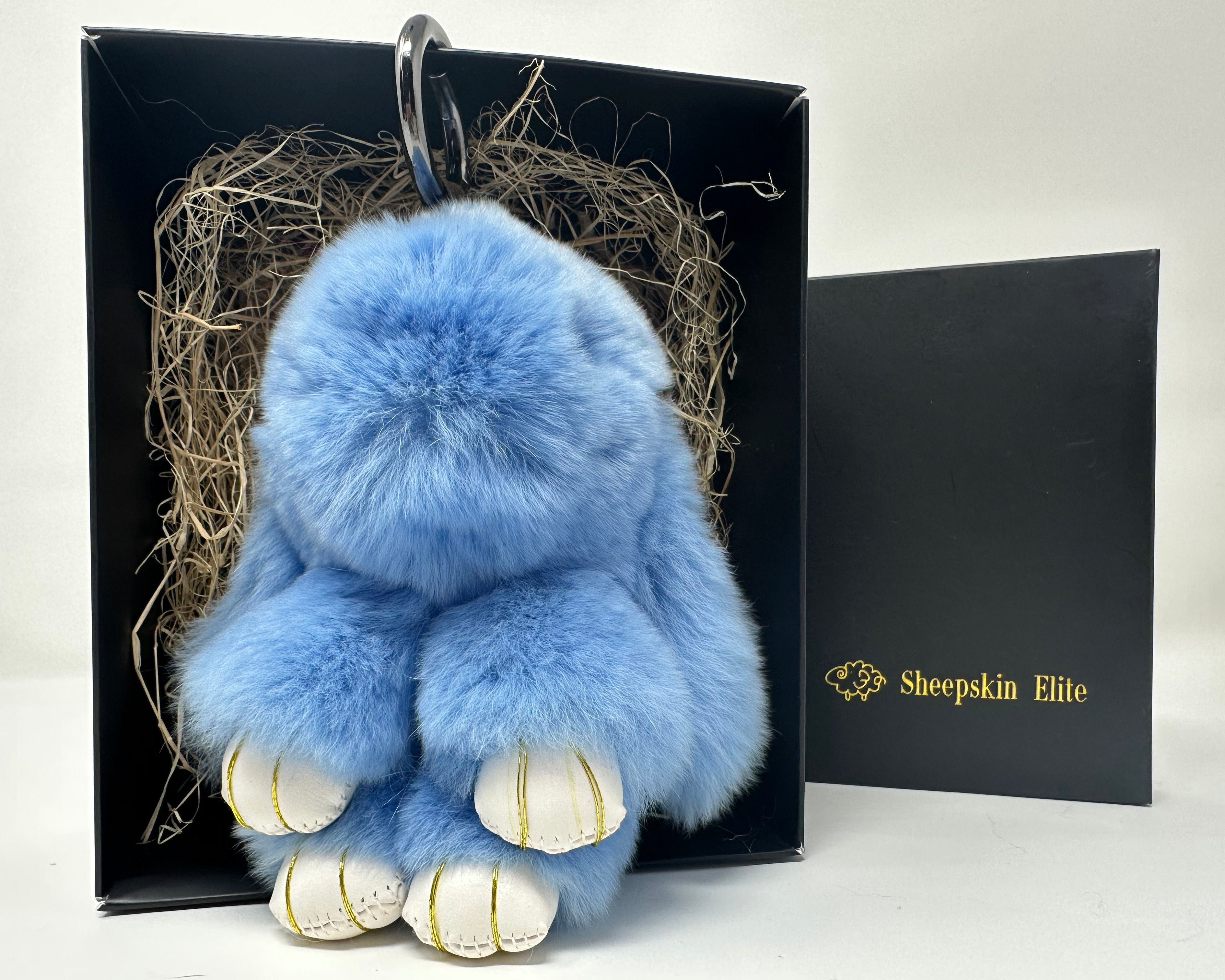 Cute Fluffy Bunny Rex Rabbit Keychain (Blue) – Sheepskin Elite