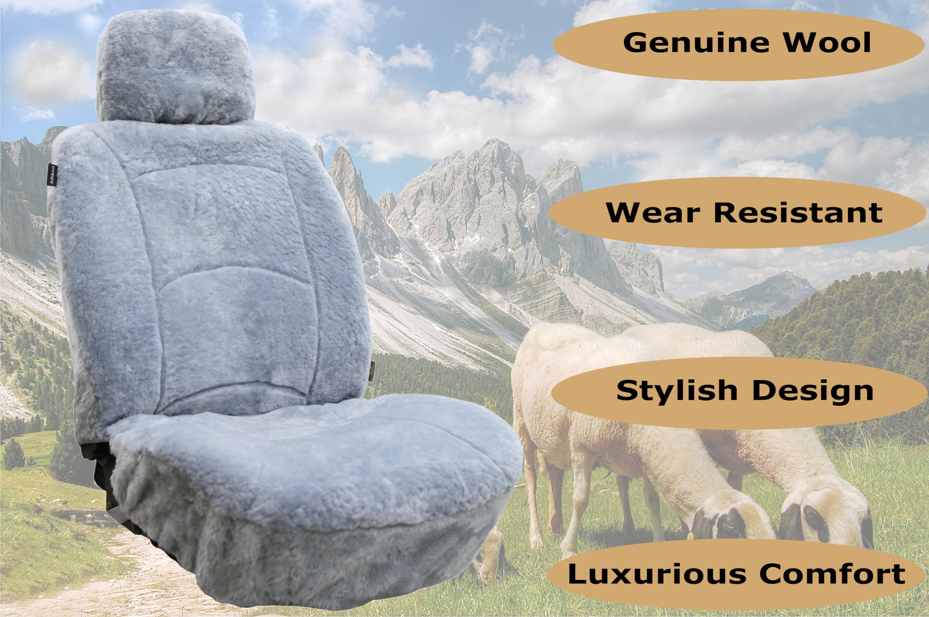 GENUINE AUSTRALIAN SHEARED WOOL SHEEPSKIN CAR SEAT COVER CURVE PATTERN ...